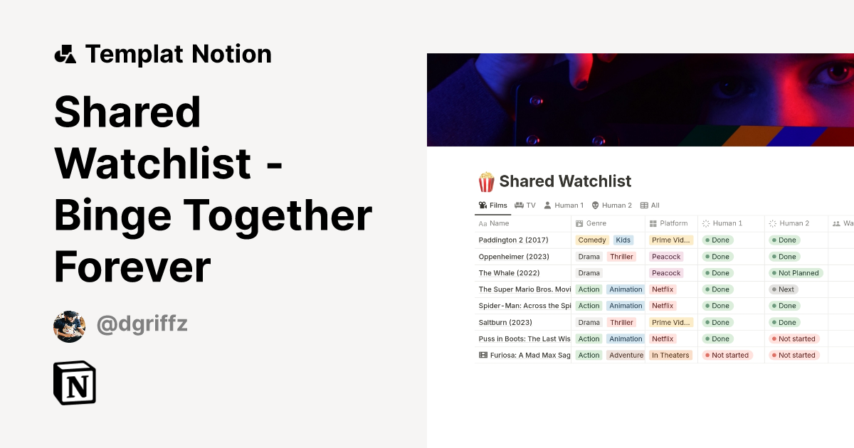 Templat Shared Watchlist - Binge Together Forever | Notion Marketplace