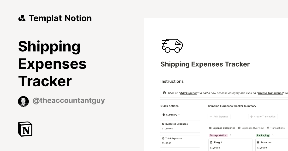 Shipping Expenses Tracker Templat oleh theaccountantguy | FinanceGuy ...