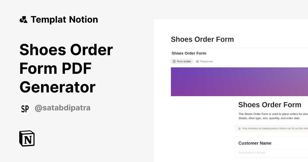 Templat Shoes Order Form PDF Generator | Notion Marketplace