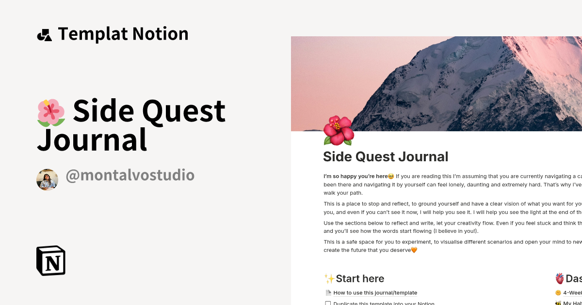 🌺 Side Quest Journal Templat oleh Montalvo Studio | Notion Marketplace
