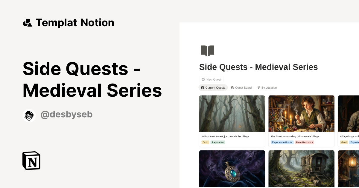 Templat Side Quests - Medieval Series | Notion Marketplace