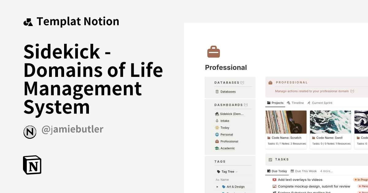 Sidekick - Domains of Life Management System Templat oleh Jamie Butler | Notion Marketplace