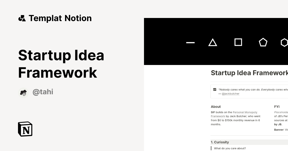 Templat Startup Idea Framework | Notion Marketplace