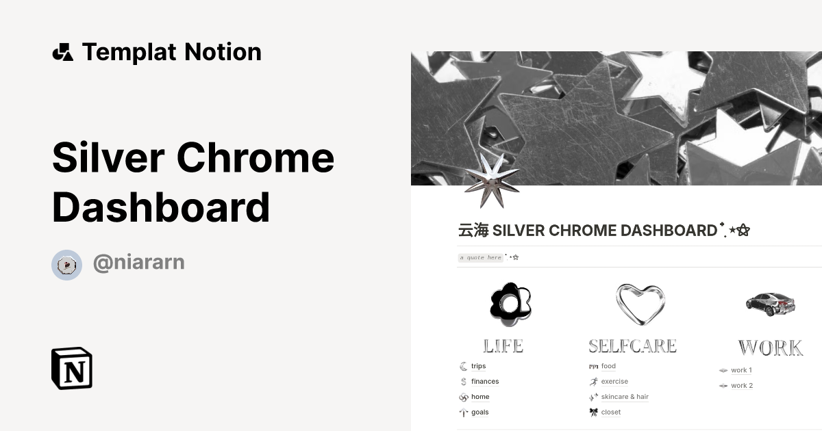 Silver Chrome Dashboard Templat oleh Mariana | Notion Marketplace