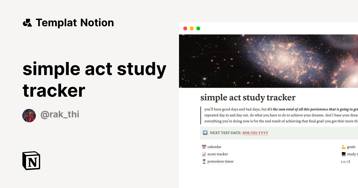 simple act study tracker Templat oleh raksha thiagarajan | Notion ...