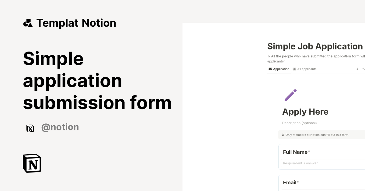 Simple application submission form Templat oleh Notion | Notion Marketplace