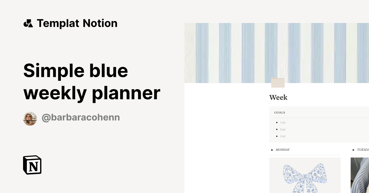 Templat Simple blue weekly planner | Notion Marketplace