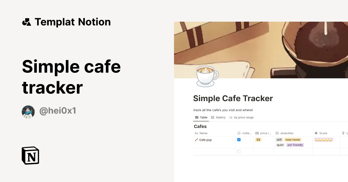 Templat Simple cafe tracker | Notion Marketplace