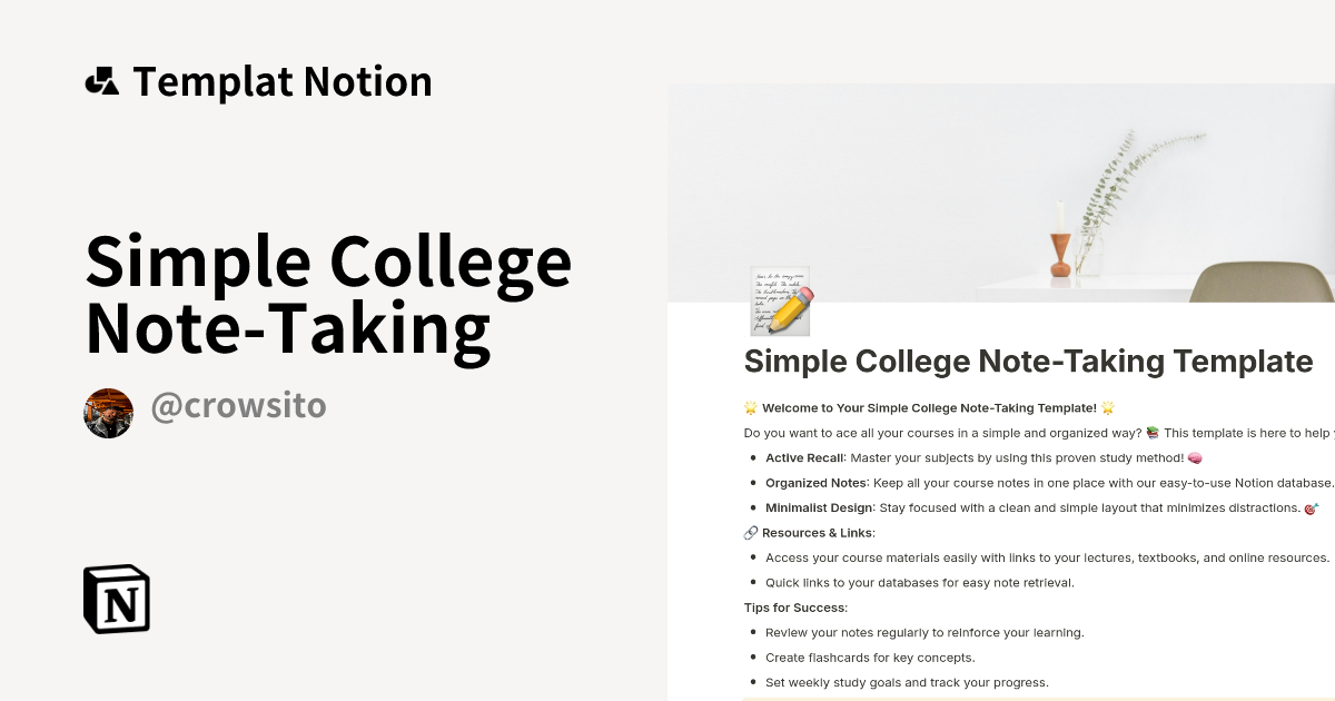 Simple College Note-Taking Templat oleh Cristobal Rojas | Notion ...