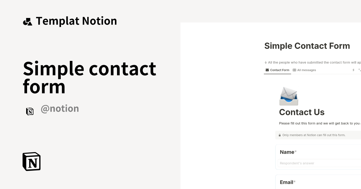 Simple contact form Templat oleh Notion | Notion Marketplace