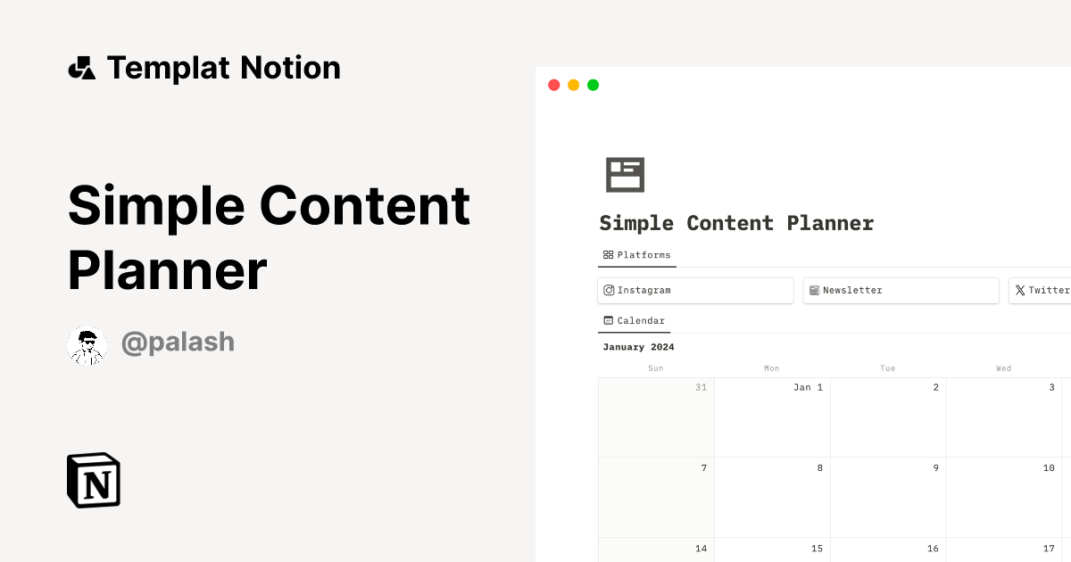 Templat Simple Content Planner | Notion Marketplace