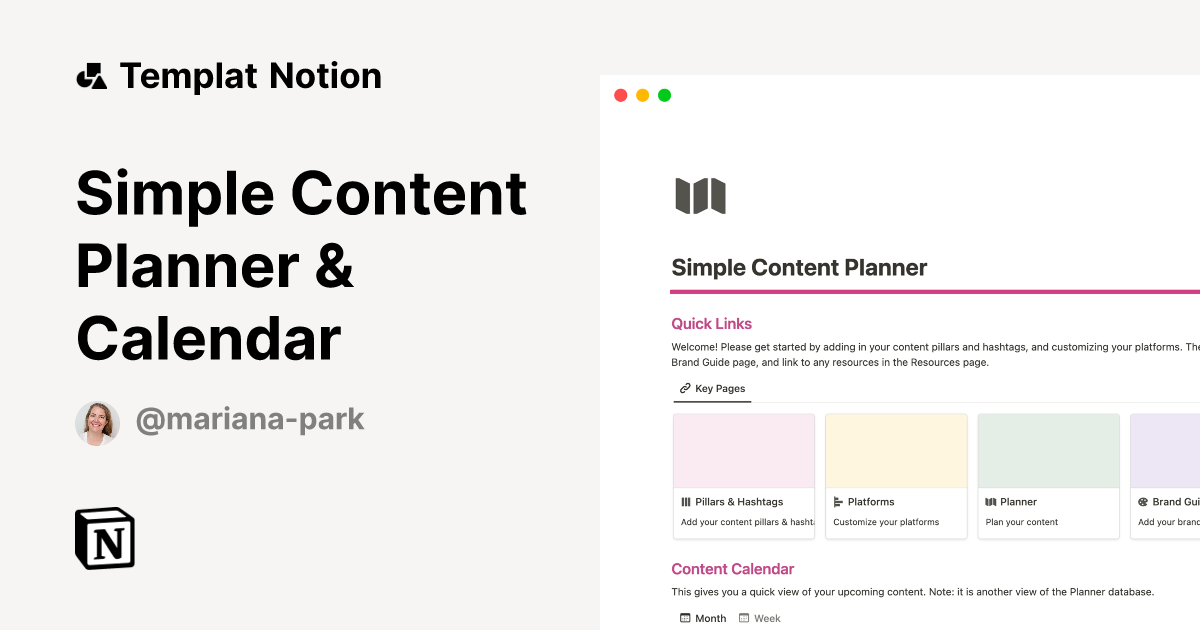 Templat Simple Content Planner & Calendar | Notion Marketplace