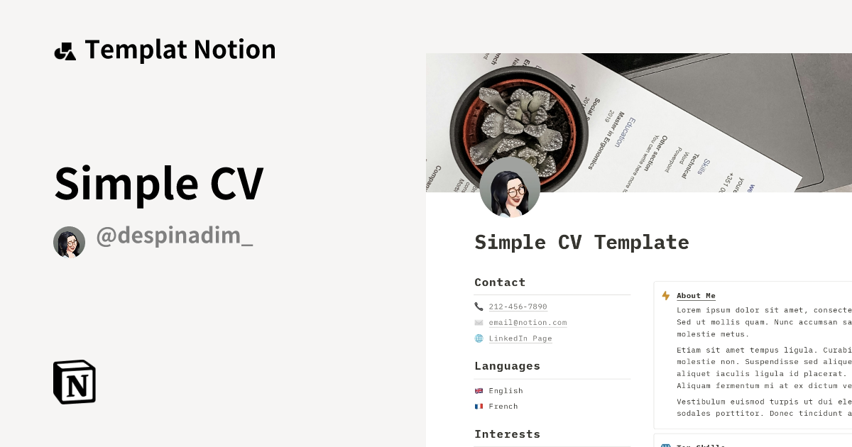 Templat Simple CV | Notion Marketplace