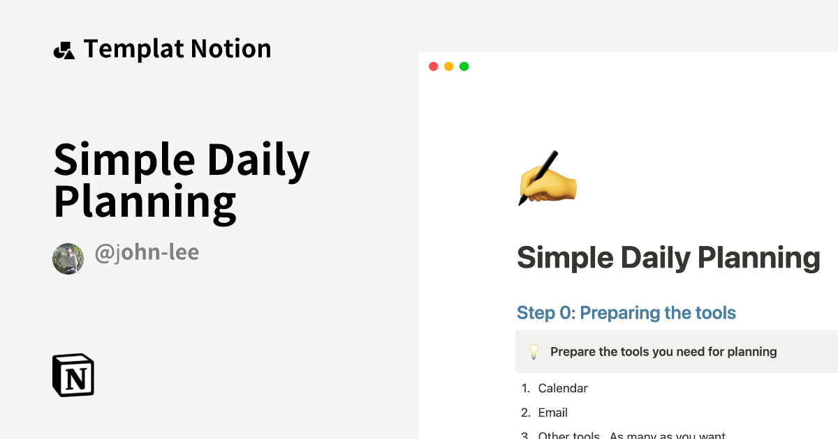 Templat Simple Daily Planning | Notion Marketplace