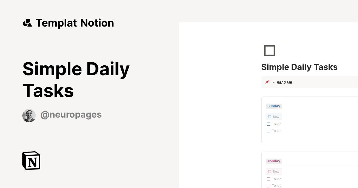 Simple Daily Tasks Templat oleh NeuroPages | Notion Marketplace