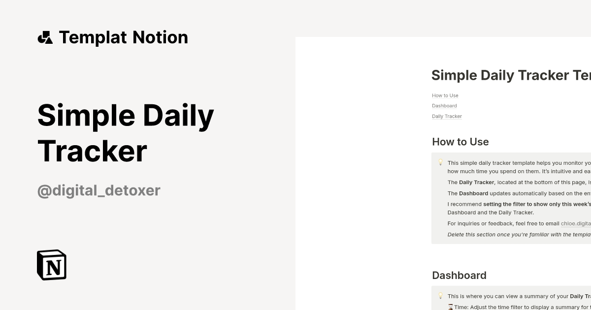 Templat Simple Daily Tracker | Notion Marketplace
