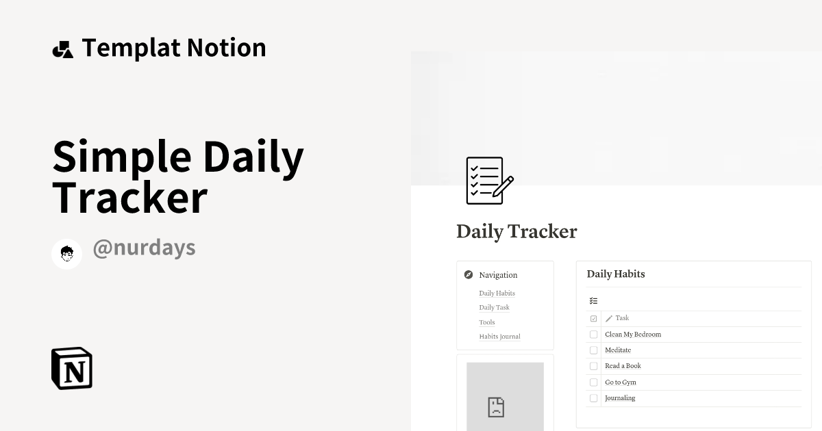 Templat Simple Daily Tracker | Notion Marketplace