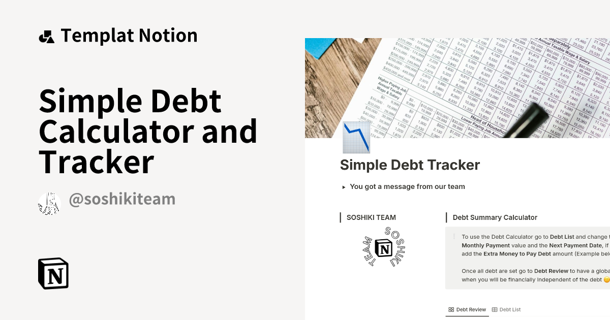 Templat Simple Debt Calculator and Tracker | Notion Marketplace