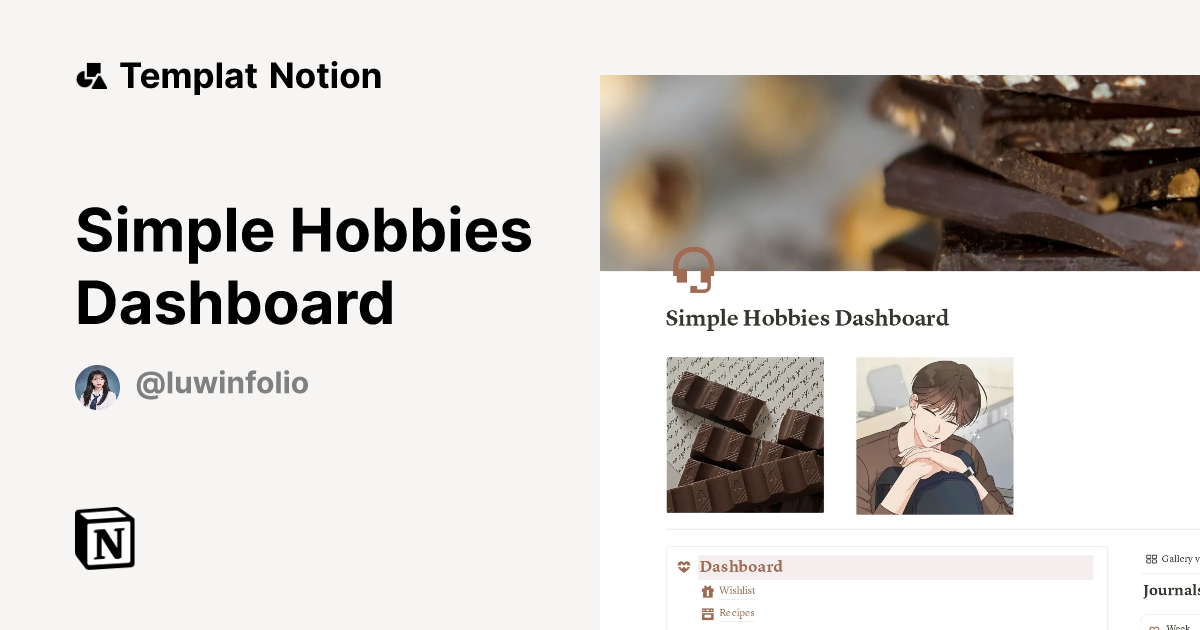 Simple Hobbies Dashboard Templat oleh LuwinFolio | Notion Marketplace