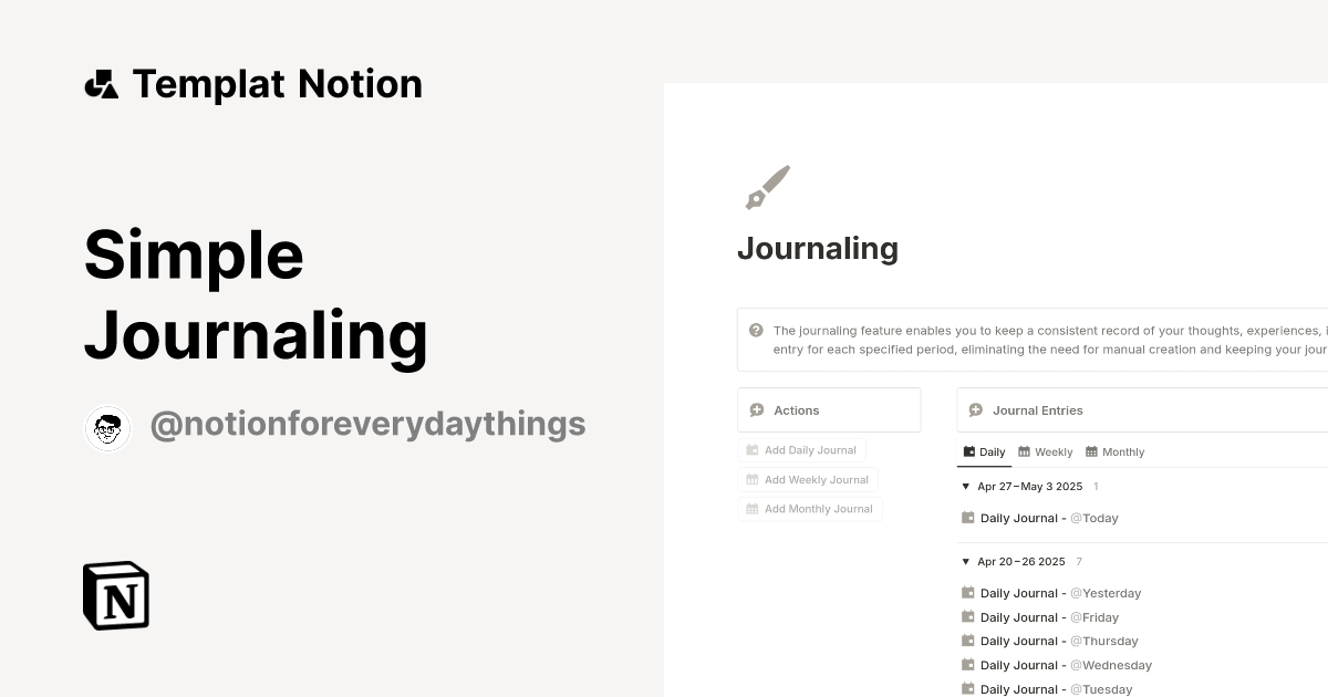 Templat Simple Journaling | Notion Marketplace