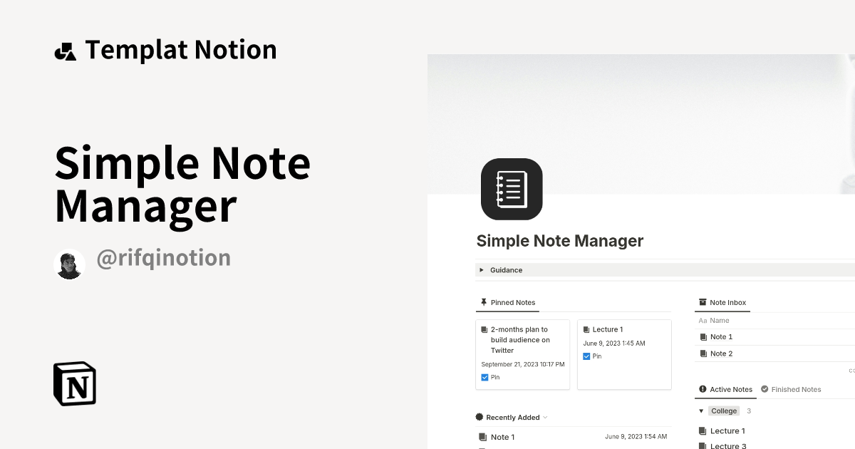Templat Simple Note Manager | Notion Marketplace