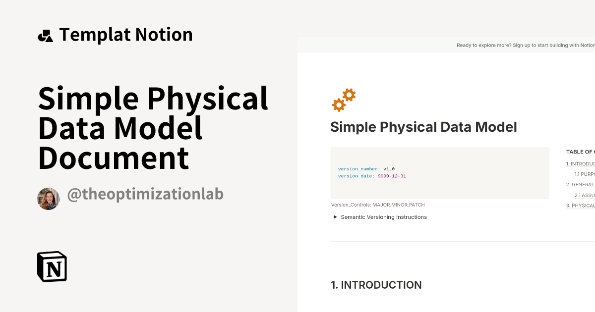Templat Simple Physical Data Model Document | Notion Marketplace