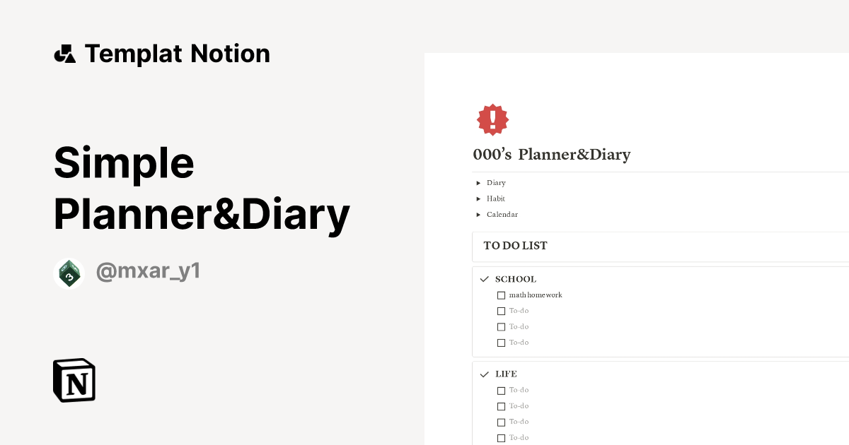 Templat Simple Planner&Diary | Notion Marketplace