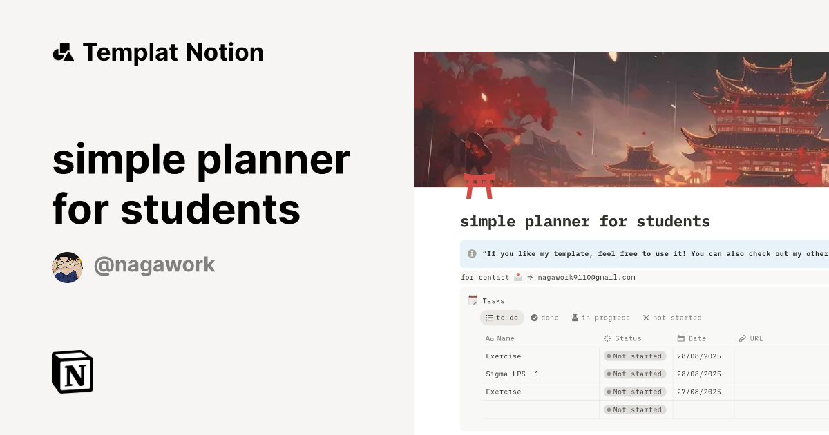 Templat simple planner for students | Notion Marketplace