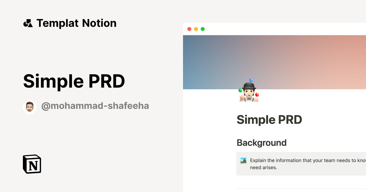 Simple PRD Templat oleh Mohammad Shafeeha | Notion Marketplace