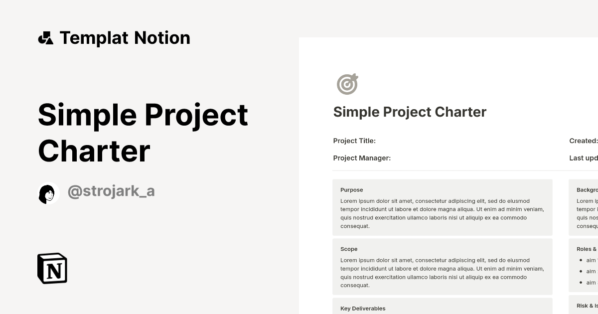 Simple Project Charter Templat oleh Anezka | Notion Marketplace