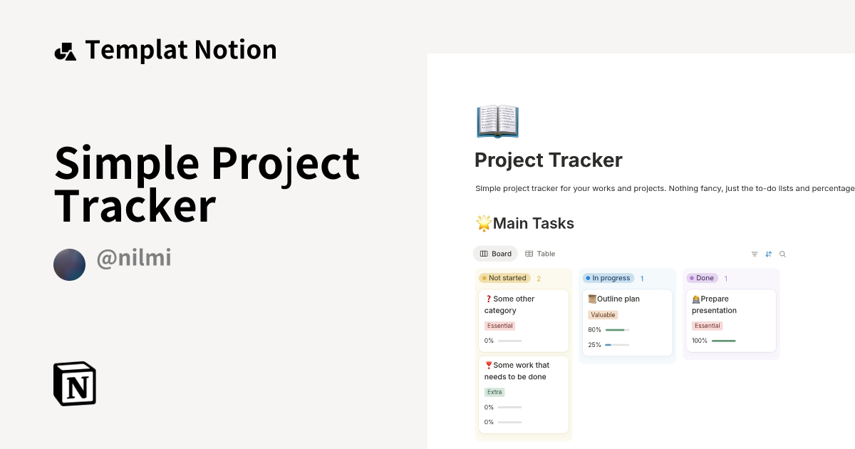 Simple Project Tracker Templat oleh Lin | Notion Marketplace