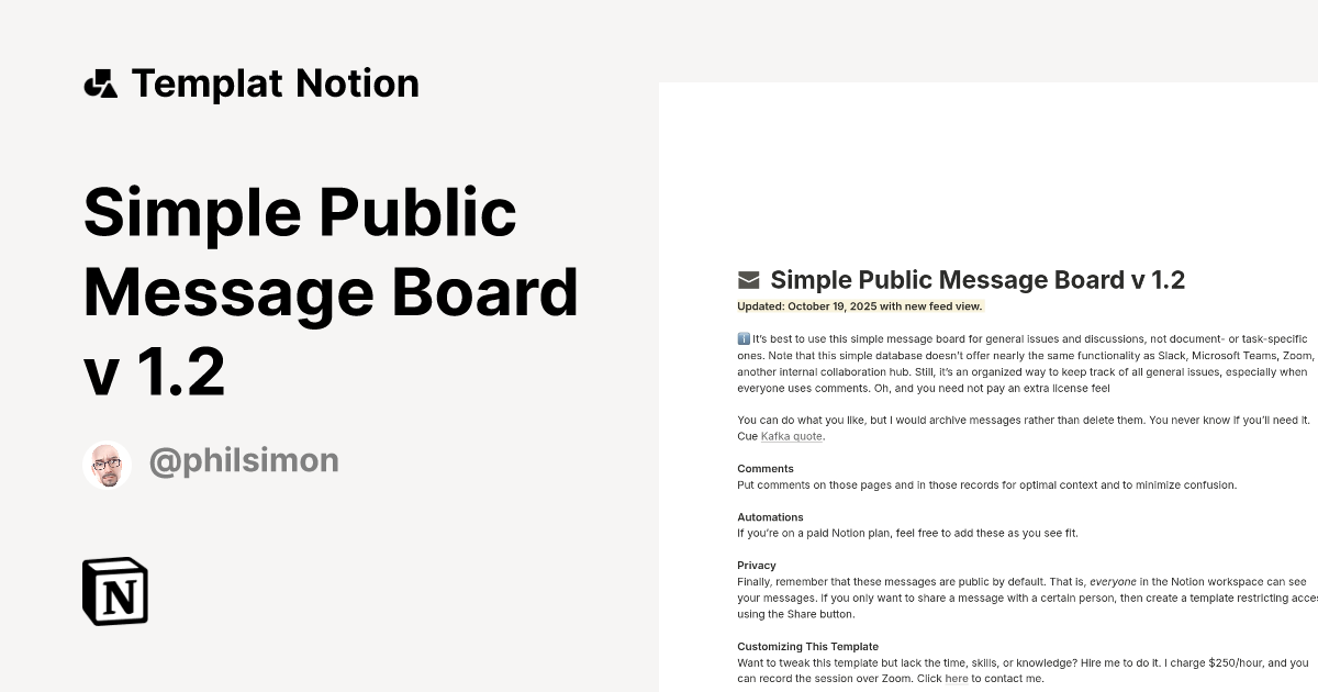 Templat Simple Public Message Board v 1.2 | Notion Marketplace
