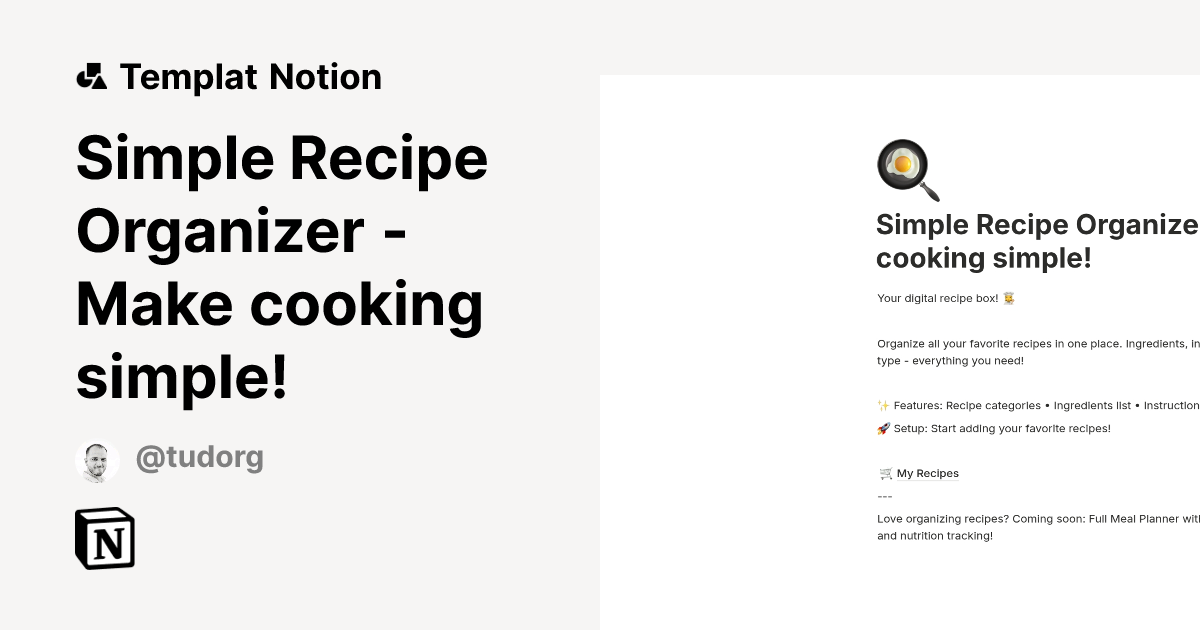 Templat Simple Recipe Organizer - Make cooking simple! | Notion Marketplace
