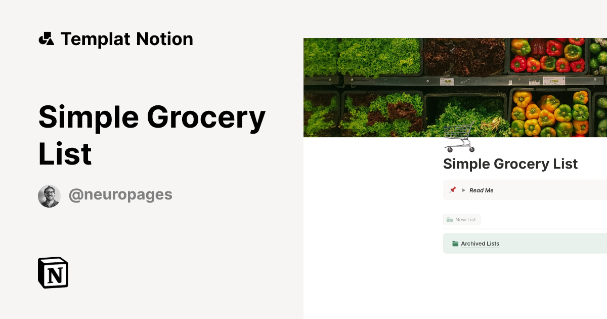 Simple Grocery List Templat oleh NeuroPages | Notion Marketplace