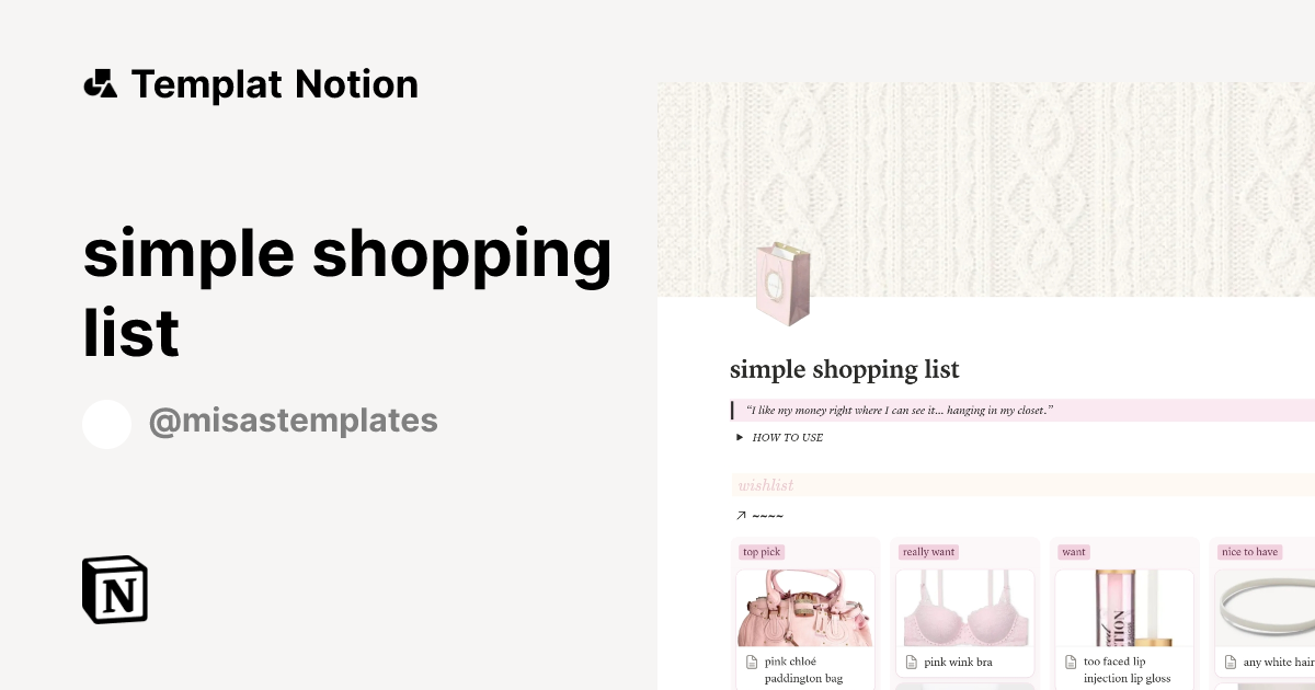 simple shopping list Templat oleh Misa | Notion Marketplace