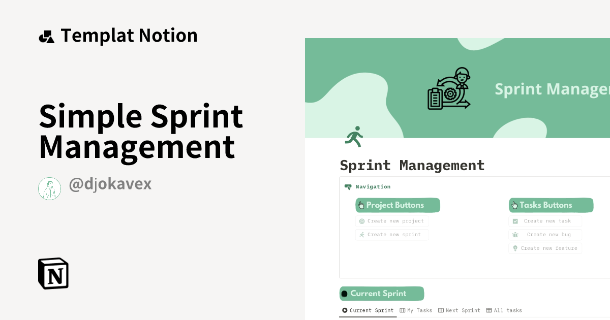 Simple Sprint Management Templat oleh Djokavex | Notion Marketplace