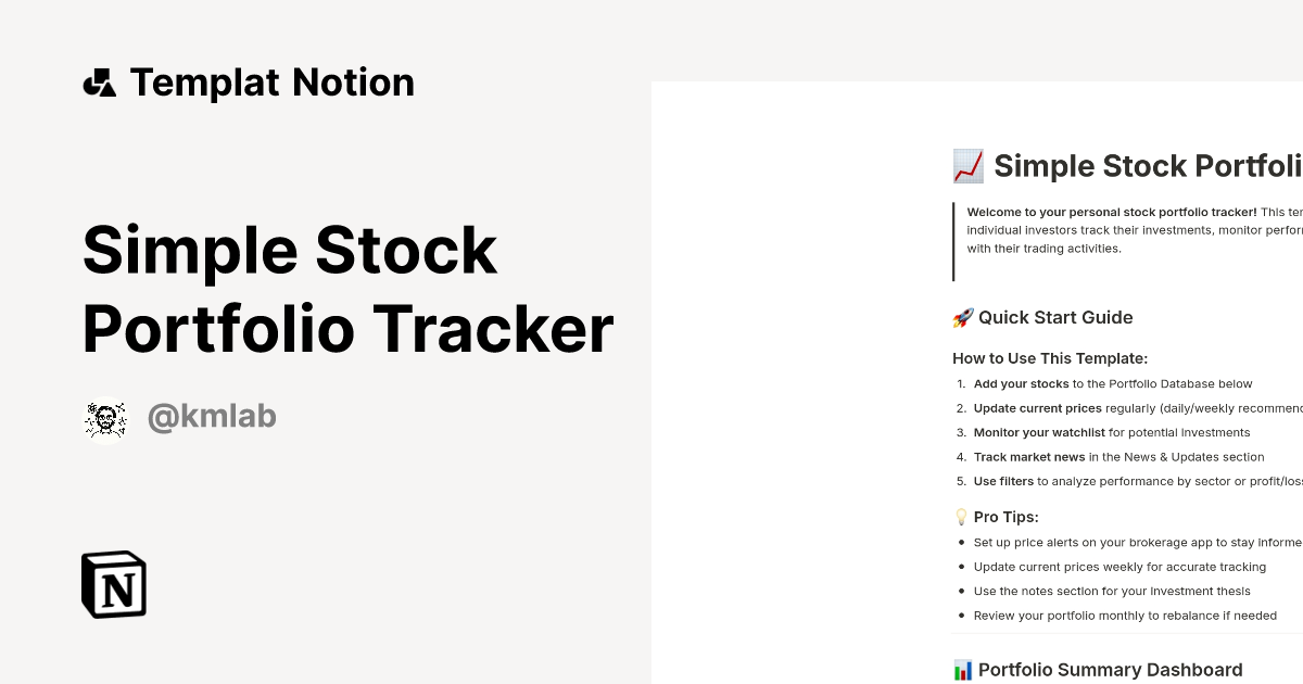 Simple Stock Portfolio Tracker Templat oleh krishnadas | Notion Marketplace