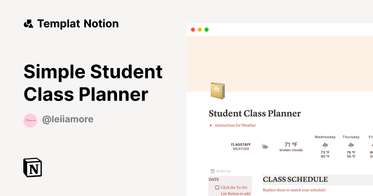 Templat Simple Student Class Planner | Notion Marketplace