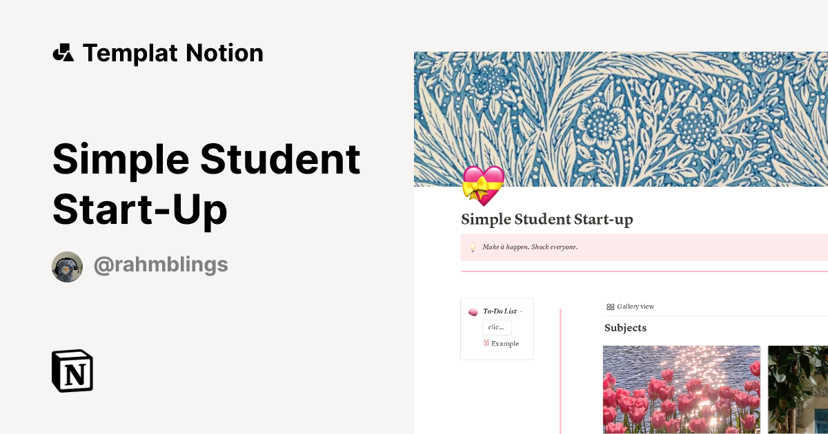 Simple Student Start-Up Templat oleh Rah Rah Ramblings | Notion Marketplace