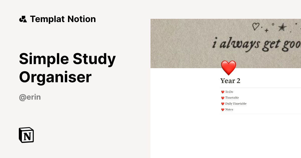 Templat Simple Study Organiser | Notion Marketplace