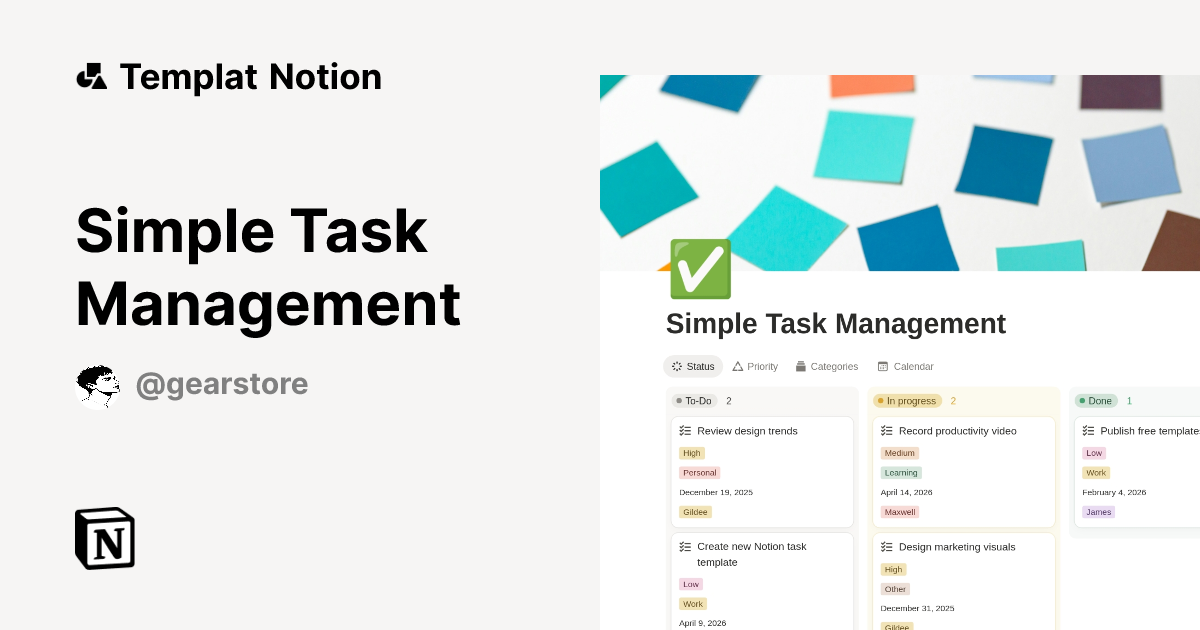 Templat Simple Task Management | Notion Marketplace
