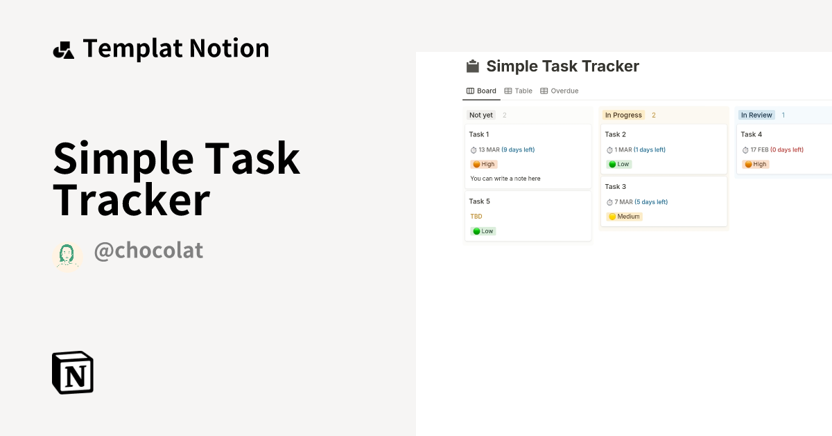 Templat Simple Task Tracker | Notion Marketplace