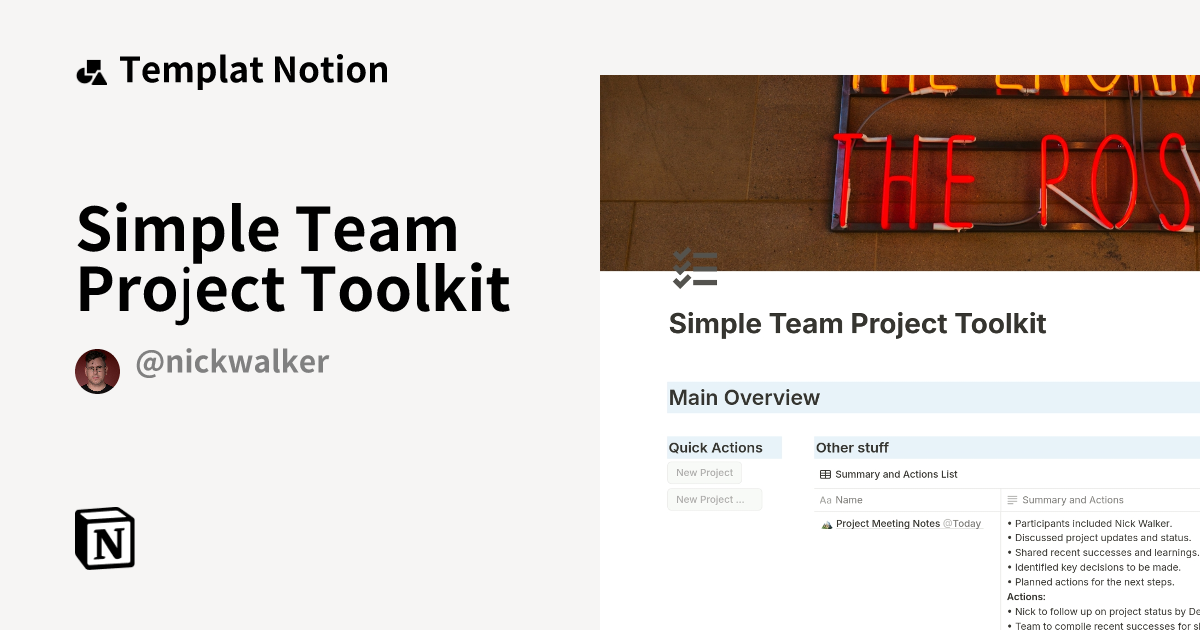 Simple Team Project Toolkit Templat oleh Nick Walker | Notion Marketplace