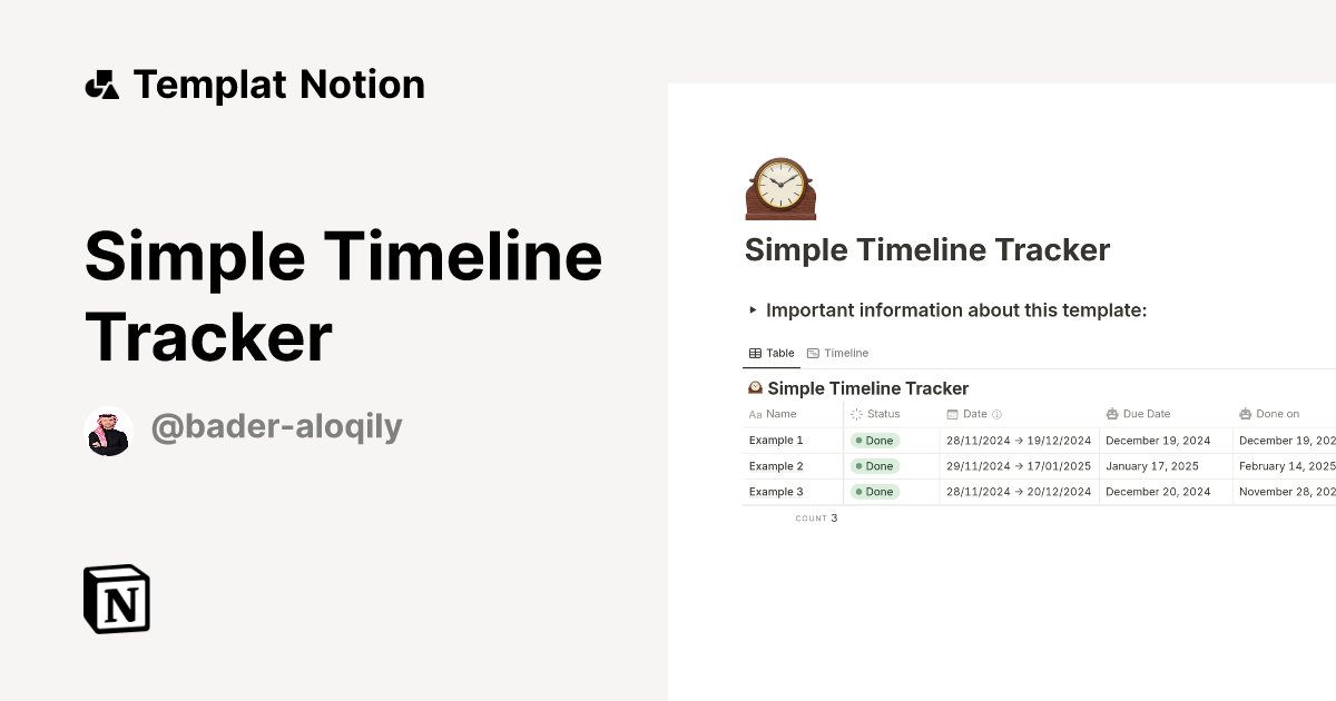 Simple Timeline Tracker Templat oleh Bader Aloqily | Notion Marketplace