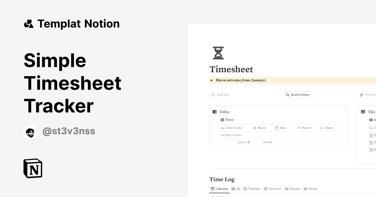 Simple Timesheet Tracker Templat oleh St3v3nsS | Notion Marketplace