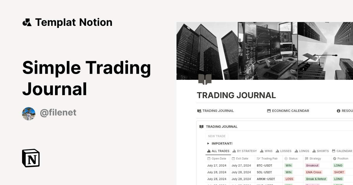 Simple Trading Journal Templat oleh FileNet | Notion Marketplace