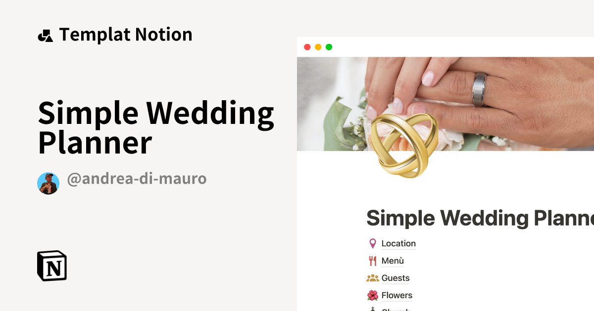 Simple Wedding Planner Templat oleh Andrea Di Mauro | Notion Marketplace