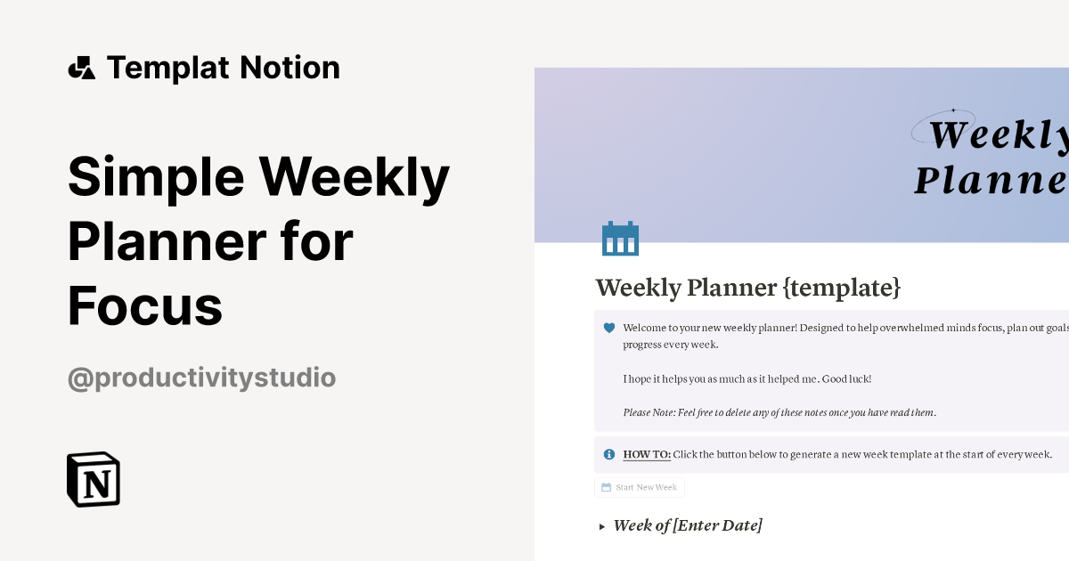 Simple Weekly Planner for Focus Templat oleh Productivity Studio ...