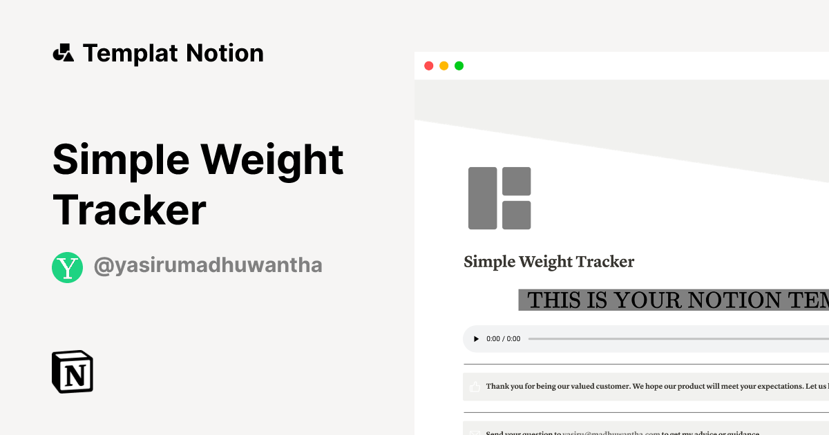 Simple Weight Tracker Templat oleh YASIRU MADHUWANTHA | Notion Marketplace
