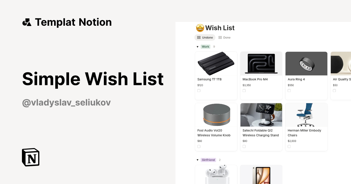 Templat Simple Wish List | Notion Marketplace